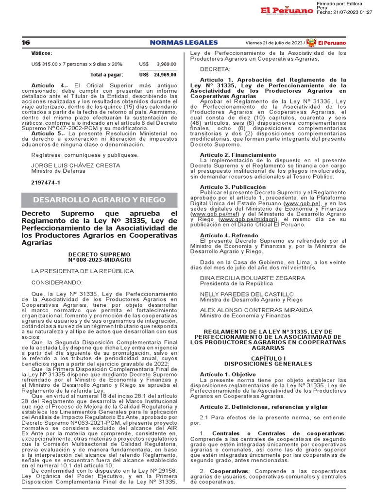 Decreto Supremo #008-2023-Midagri | PDF | Cooperativa | Quórum
