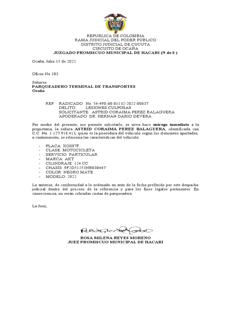 Formato Oficio Entrega Vehiculo | PDF