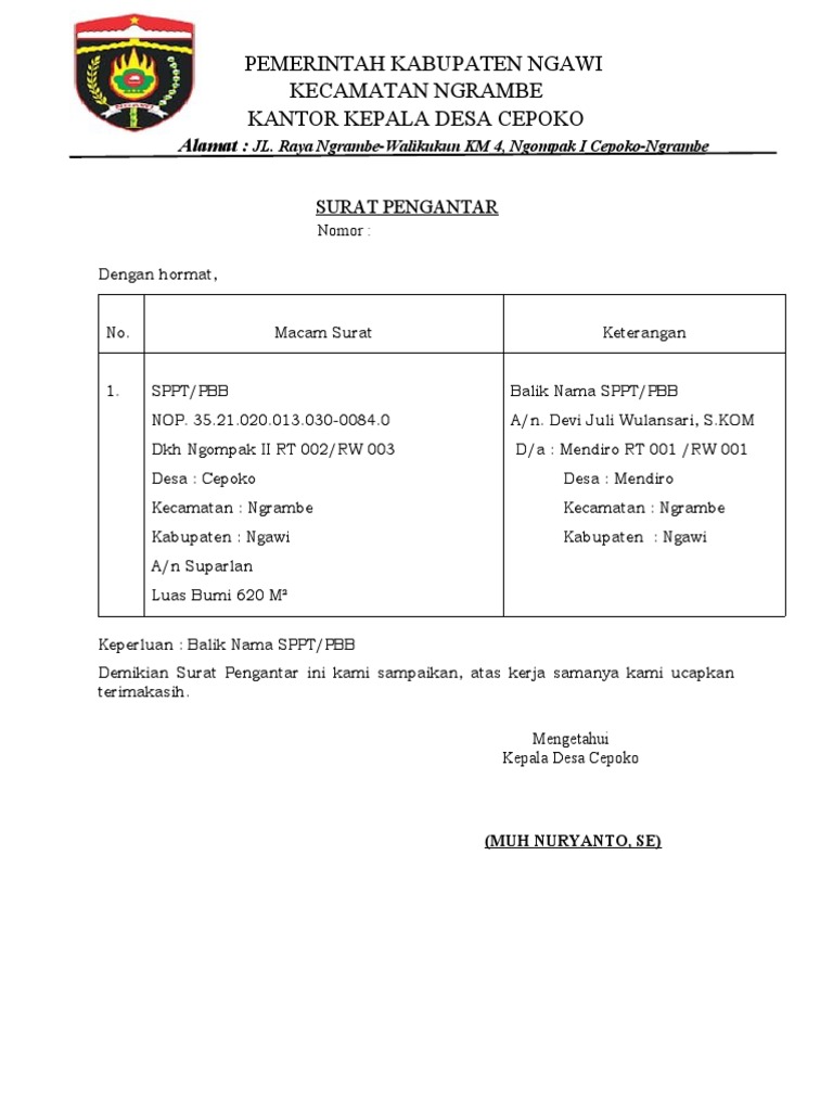 Surat Pengantar SPPT | PDF