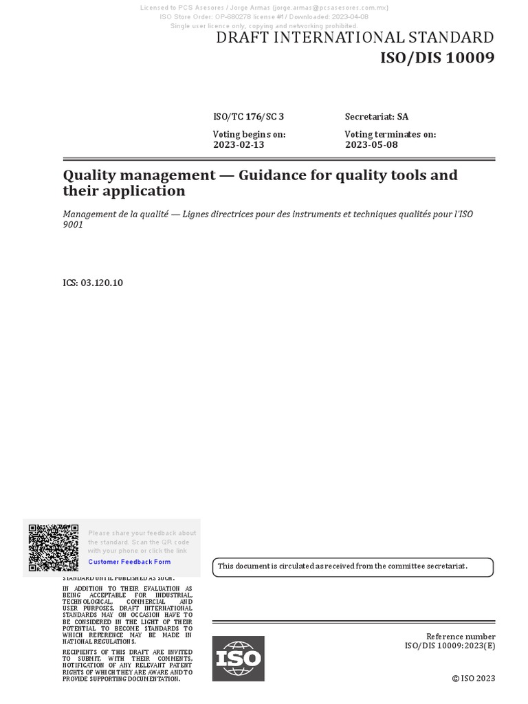 ISO DIS 10009 (En) - Quality Management - Guidance For Quality Tools and Their Application | PDF ...