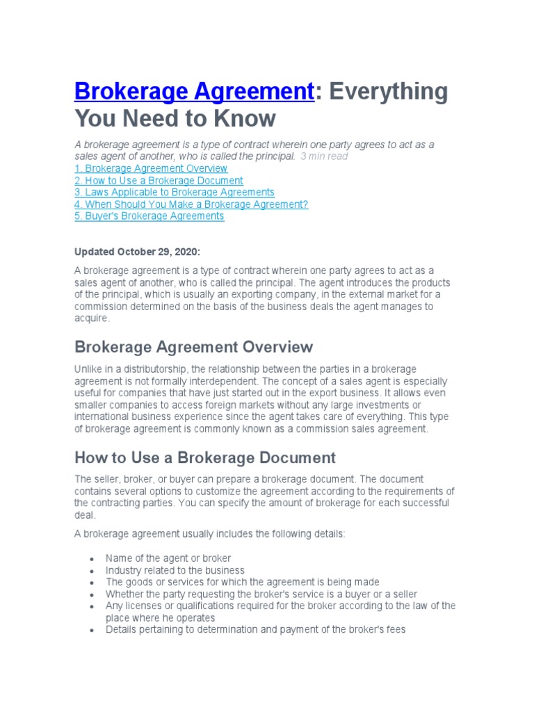 Brokerage Agreement | PDF | Broker | Financial Markets