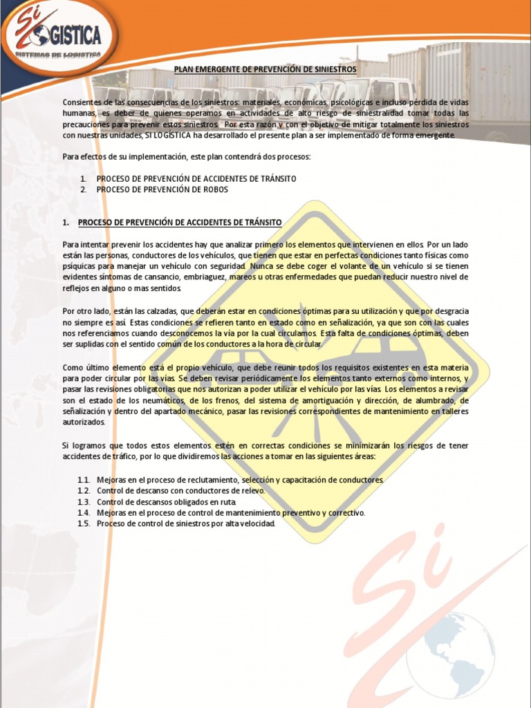 Plan Emergente de Prevención de Siniestros | PDF | Transporte | Logística