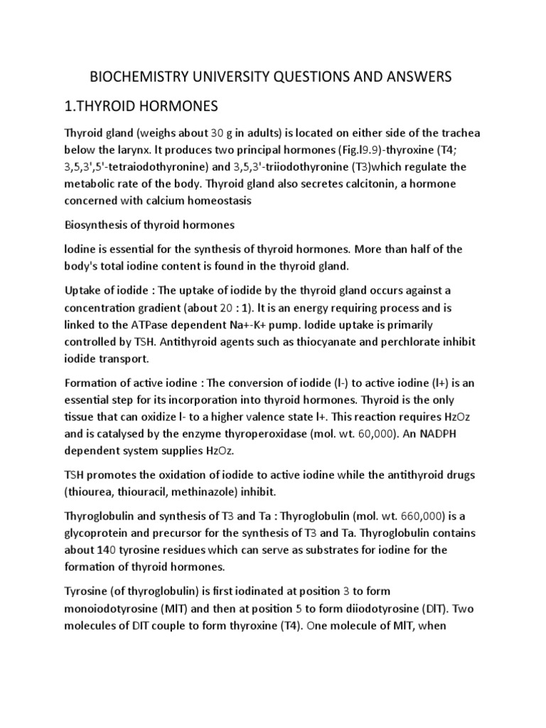 Biochemistry Q&A: Thyroid & Jaundice | PDF | Diet & Nutrition | Chemistry