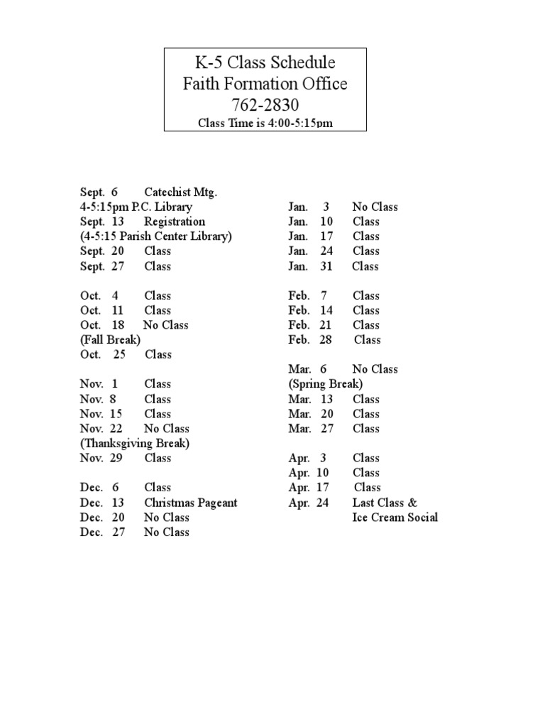 k-5 Class Schedule 23-24 | PDF