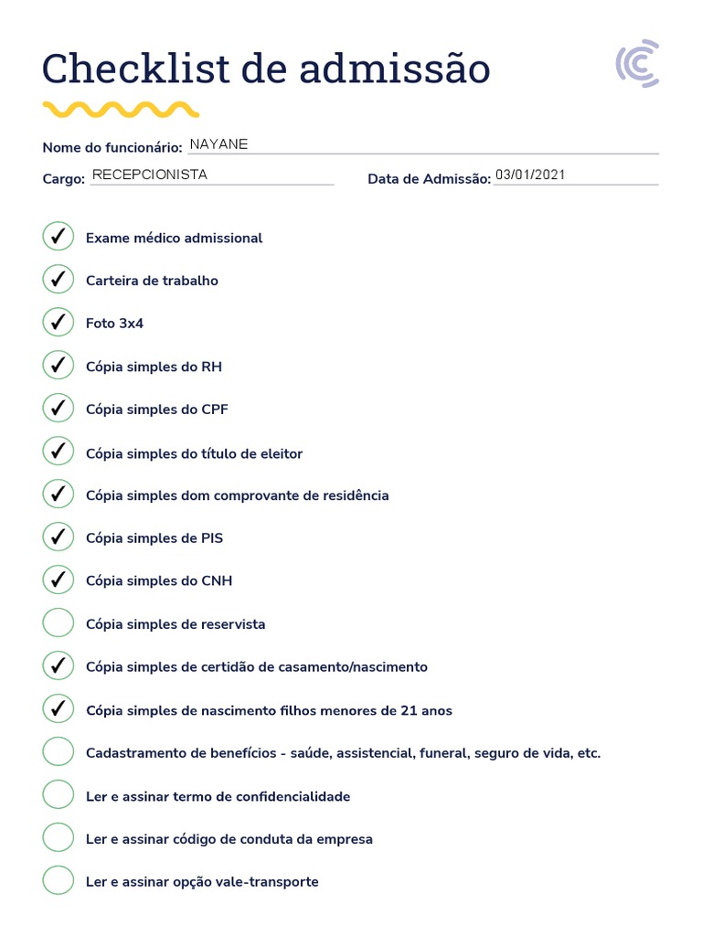 Check List Admissão | PDF
