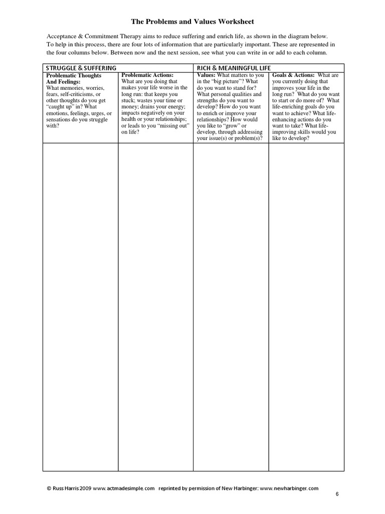 Problems and Values Worksheet | PDF