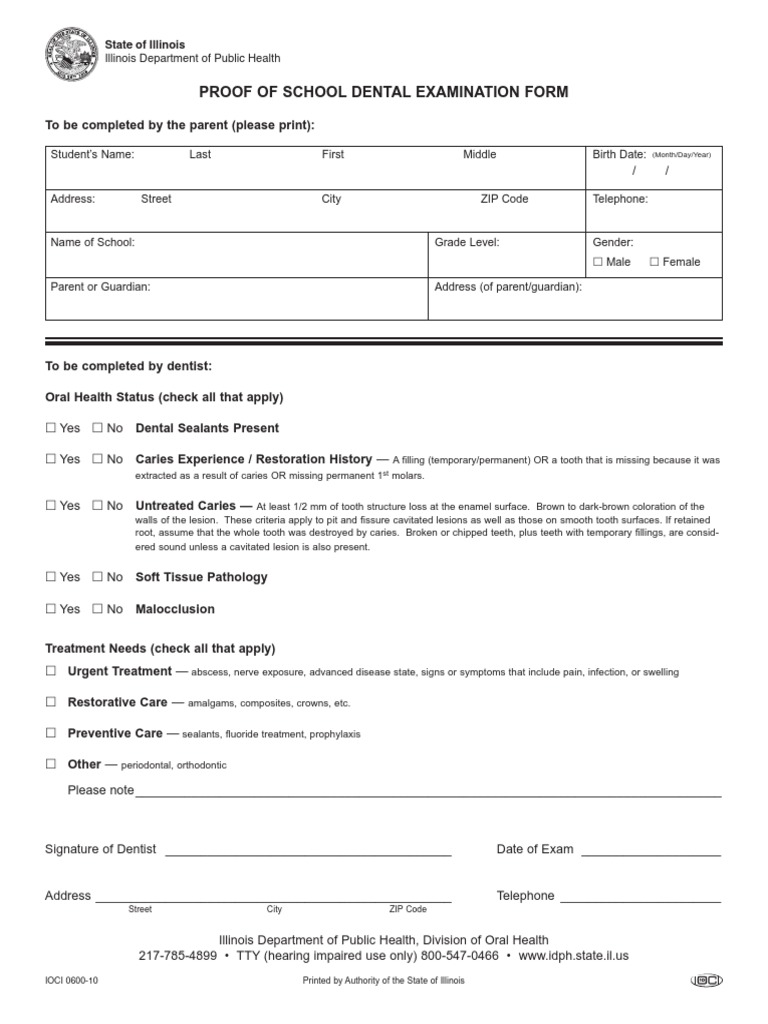 School Exam Form | PDF | Dentistry | Diseases And Disorders