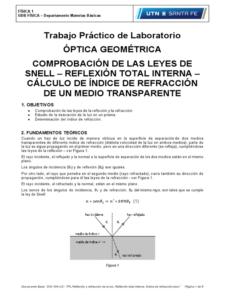 DG-104-r23.1 - TPL Reflexión y Refracción de La Luz. Reflexión Total Interna. Índice de ...