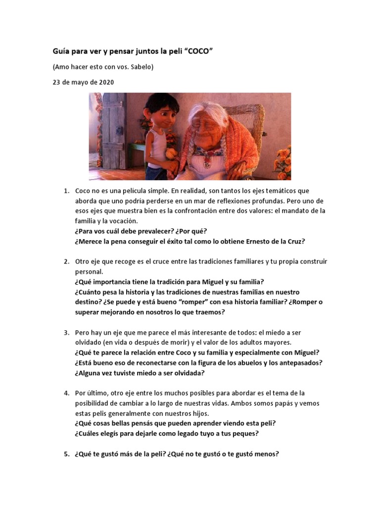 Guía para Ver y Pensar Juntos La Peli COCO | PDF | Juegos y actividades