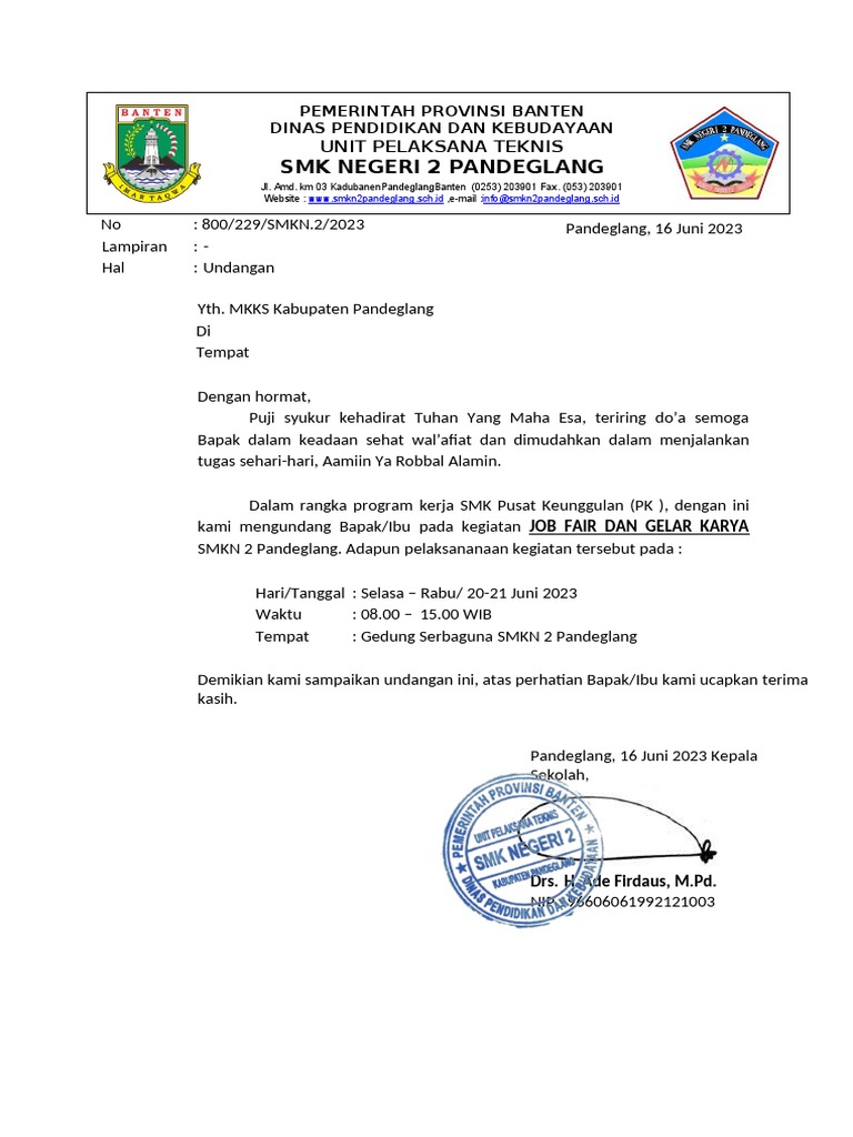 Undangan Job Fair SMKN 2 Pandeglang | PDF