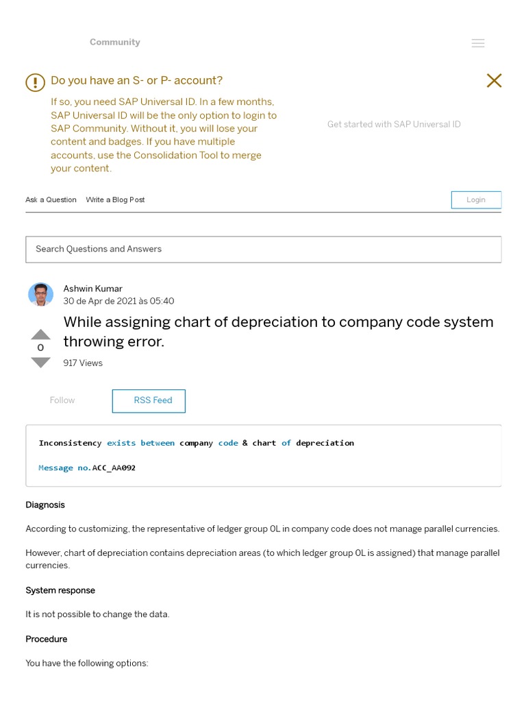 While Assigning Chart of Depreciation To Company Code System Throwing ...
