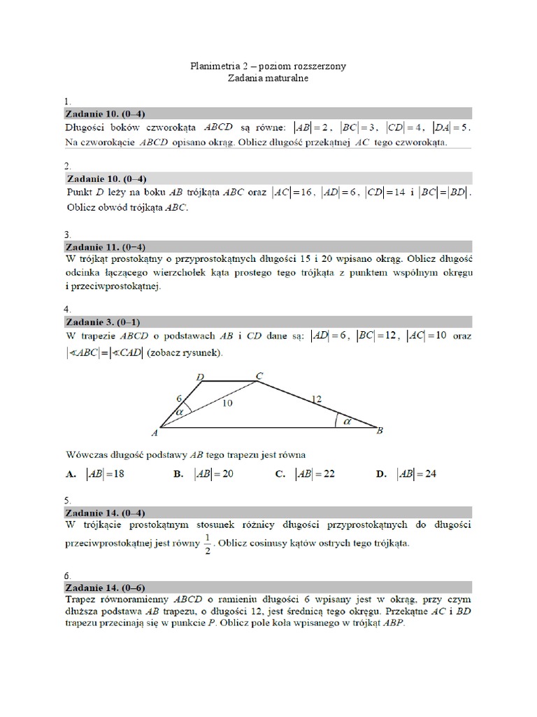 Planimetria 2 Zadania Maturalne PR | PDF