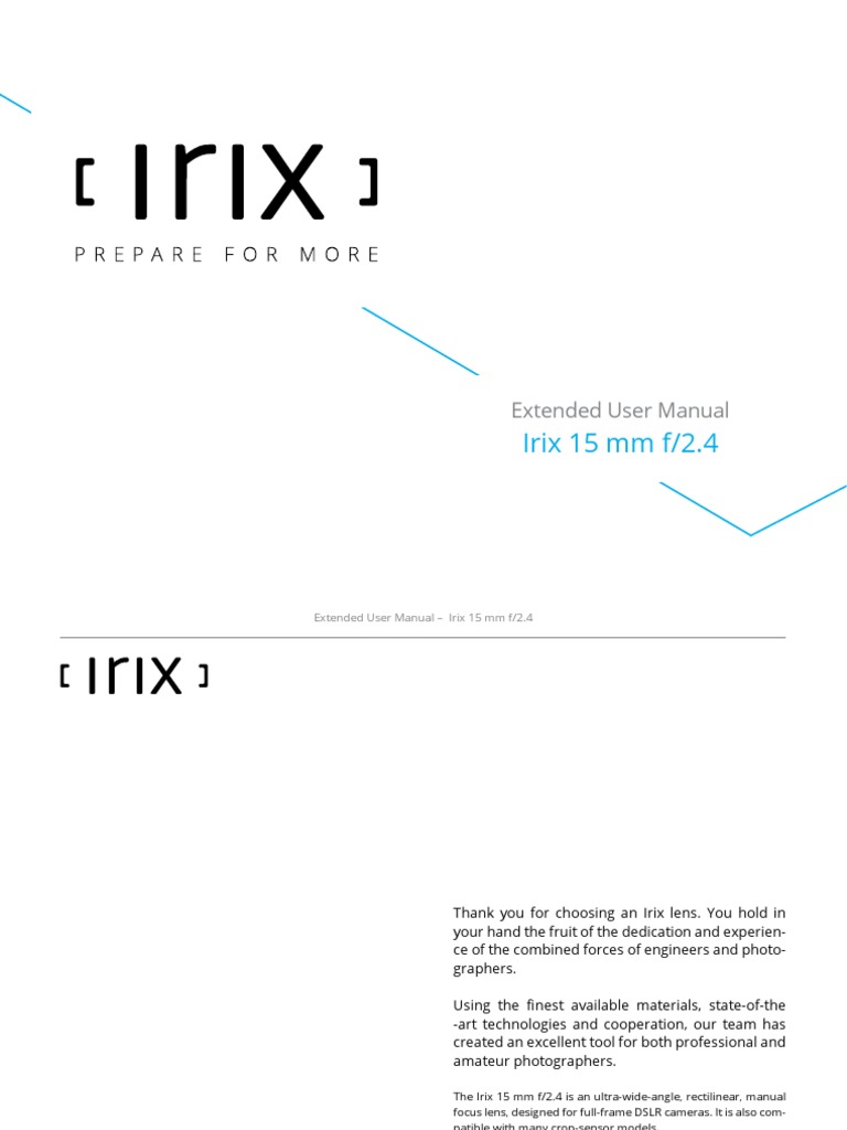 Irix 15mm F24 Extended-User-Manual v20 | PDF | Aperture | Camera Lens