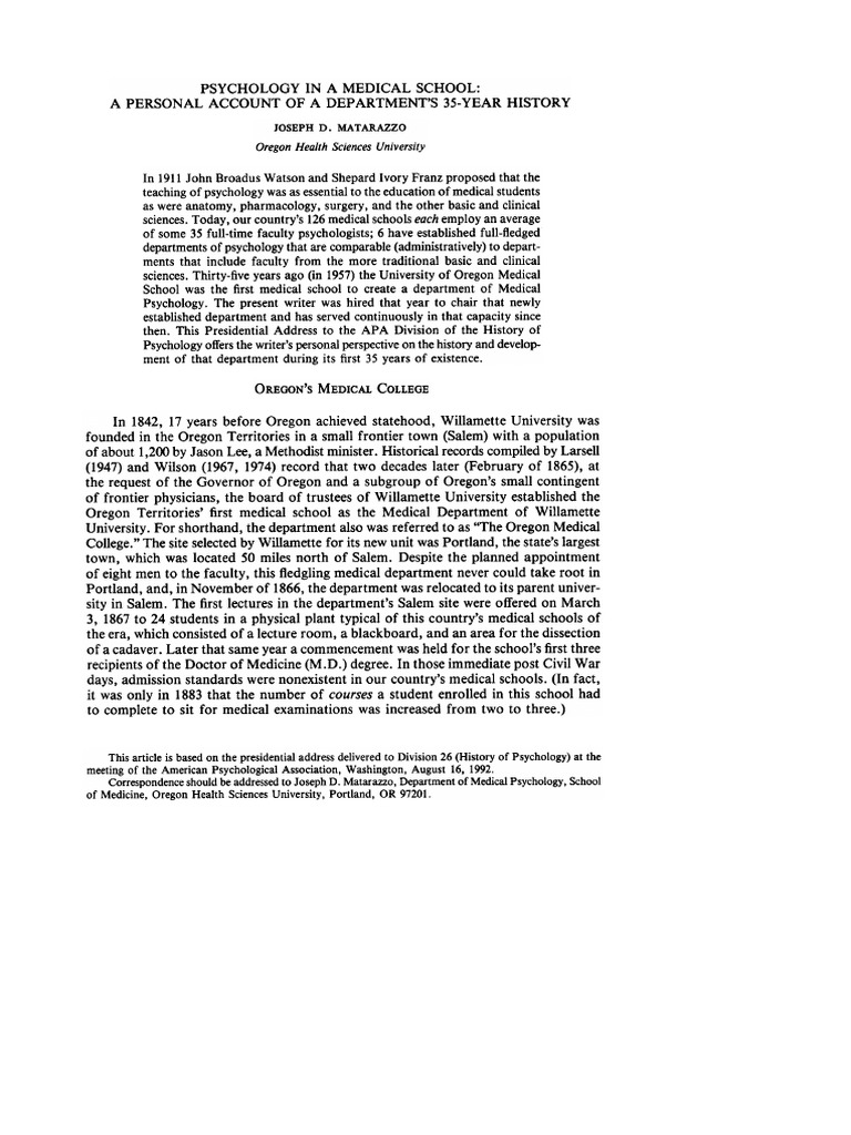 Matarazzo 1994 PDF | PDF | Psychiatry | Medicine