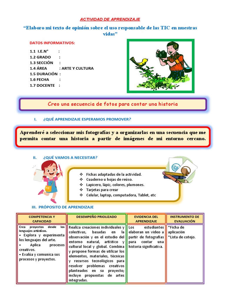 Secuencia Fotográfica para Niños | PDF | Cámara | Aprendizaje
