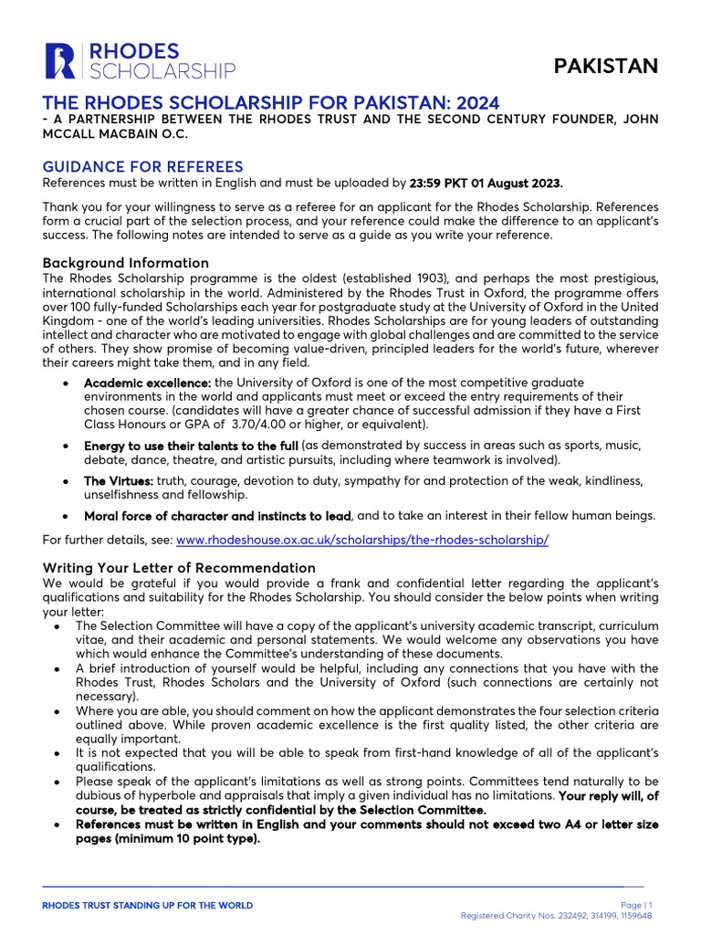 Rhodes Scholarship Referee Guidance | PDF | Postgraduate Education ...