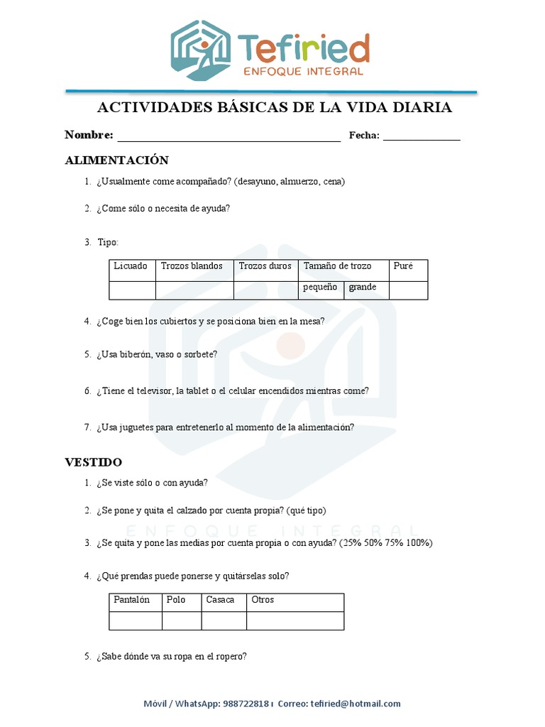 Evaluación de Actividades Diarias | PDF