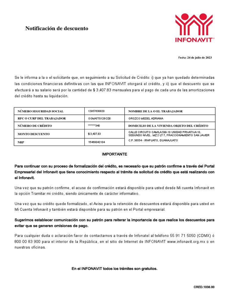 Acuse de Inicio de Tramite Infonavit ADRIANA OROZCO MEDEL | PDF ...