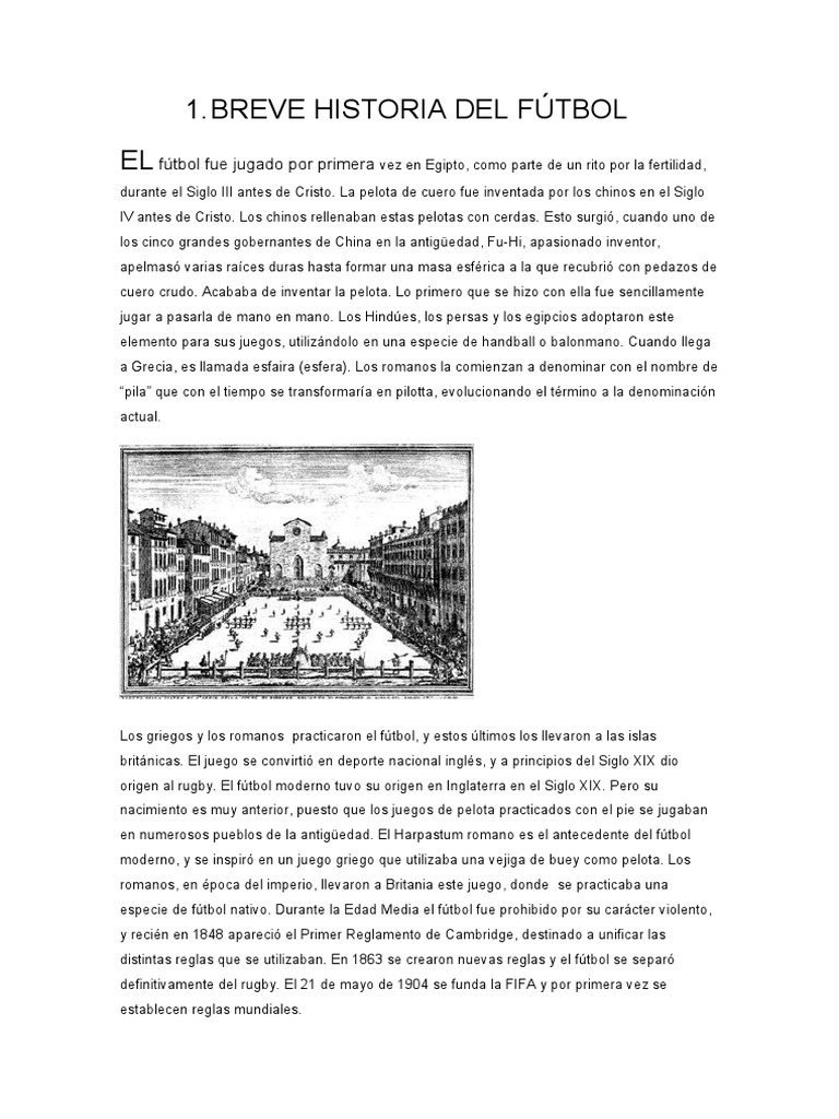 Historia Del Futbol y Sus Fundamentos | PDF | Asociación de Futbol | Pelota