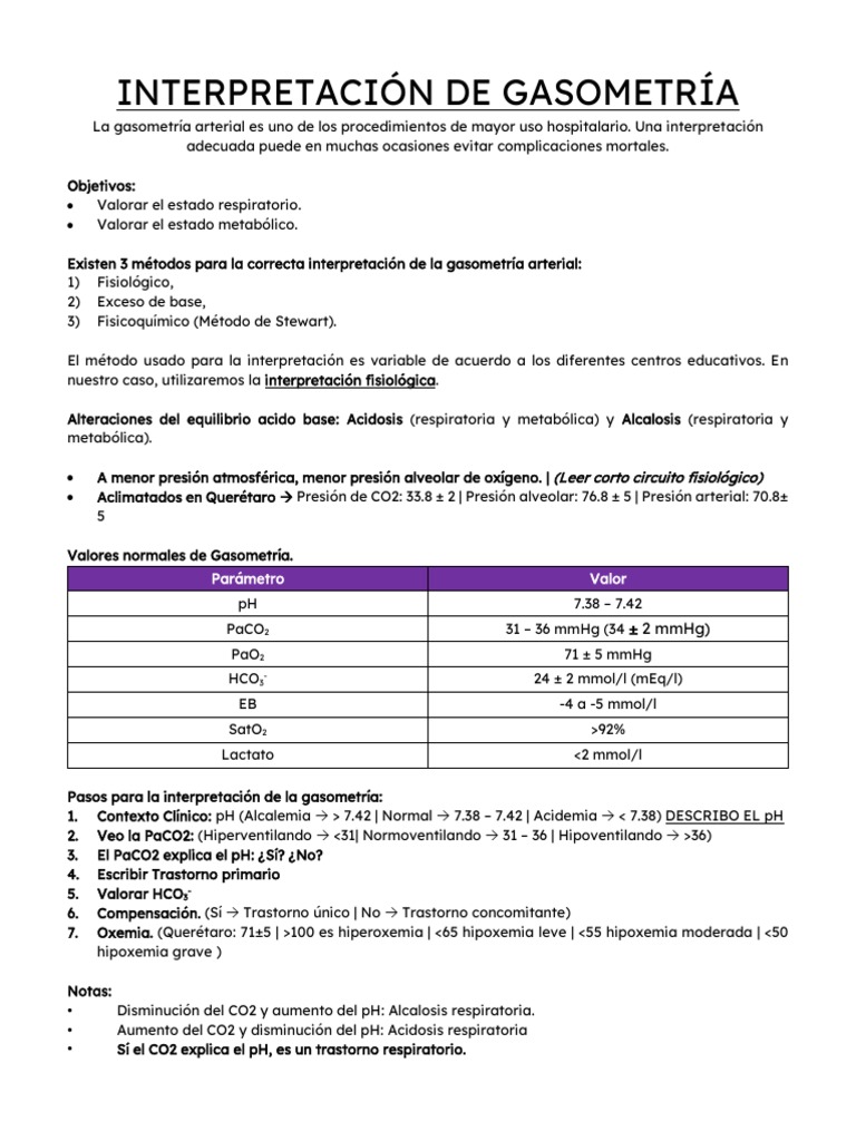 Interpretación de Gasometría | PDF | Medicina CLINICA | Enfermedades y trastornos humanos