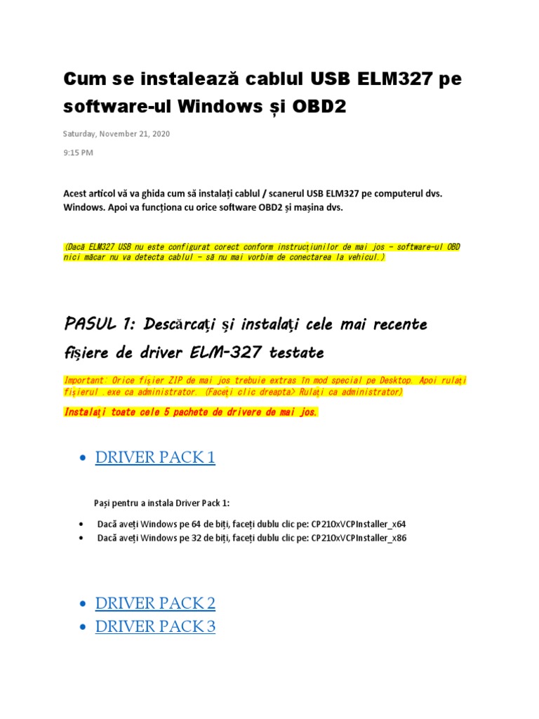 Instalare ELM327 | PDF