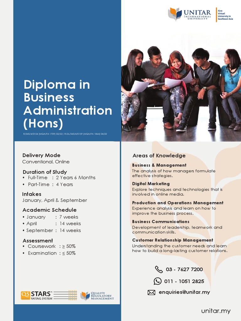 UNITAR Diploma in Business Administration - Factsheet (290121) | PDF | Cognition | Business