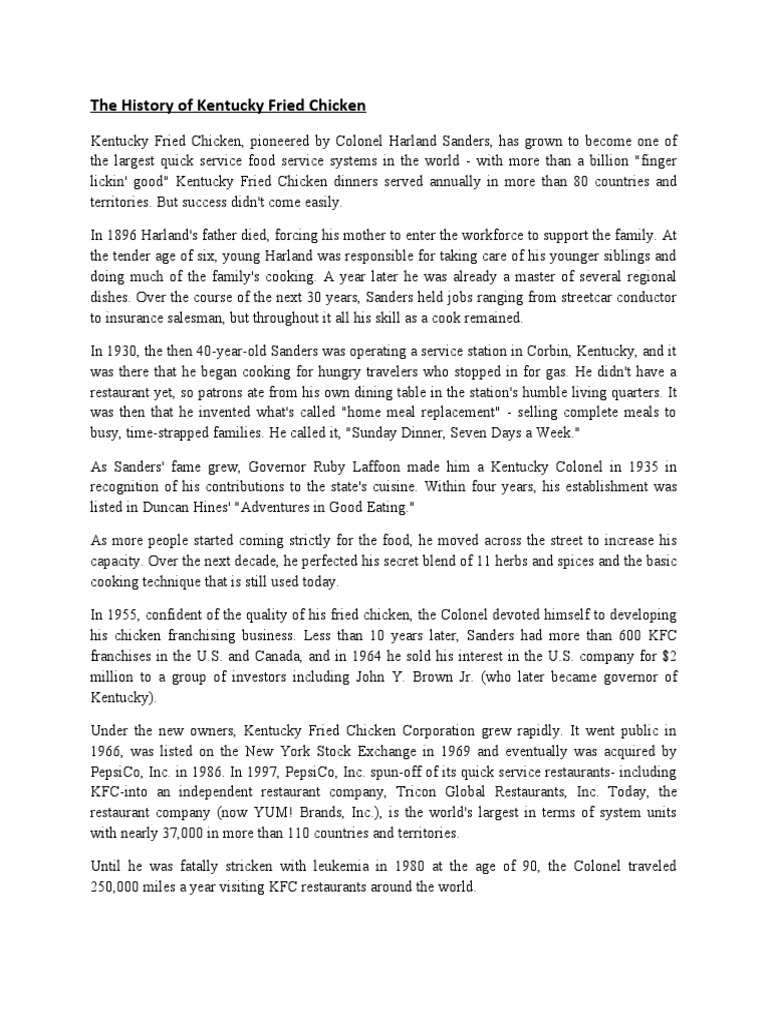 The History of Kentucky Fried Chicken | PDF | Foods | Food And Drink ...