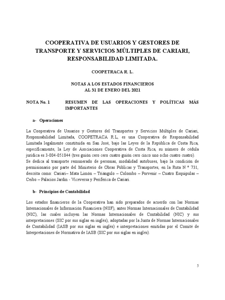 Notas Eeff Enero 2020 | PDF | normas internacionales de INFORMACION FINANCIERA | Dinero
