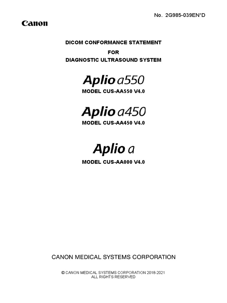DICOM Conformance for Canon Ultrasound | PDF | Medical Imaging | Computer Engineering