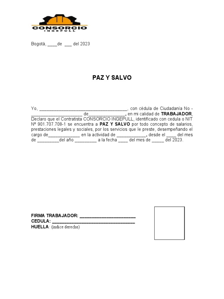 PAZ Y SALVO para Imprimir | PDF