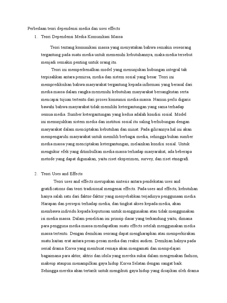 Perbedaan Teori Dependensi Media Dan Uses Effects | PDF