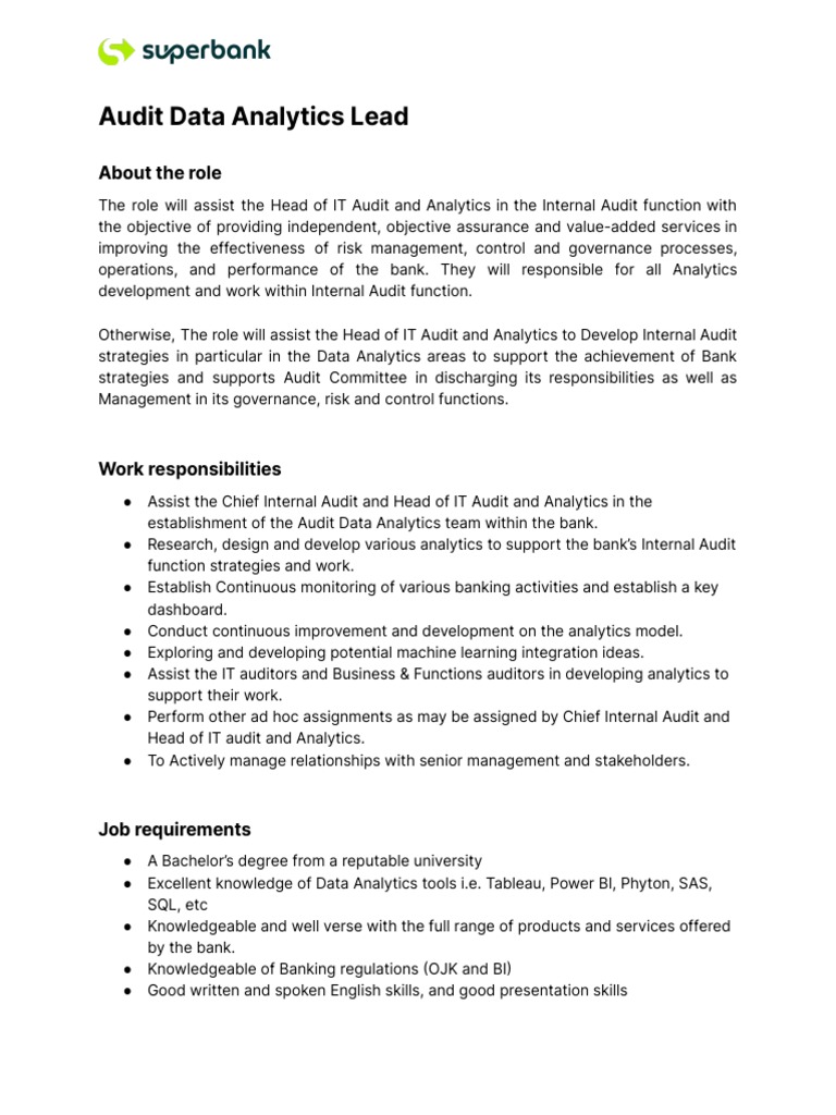 [JD] Audit Data Analytics Lead | PDF