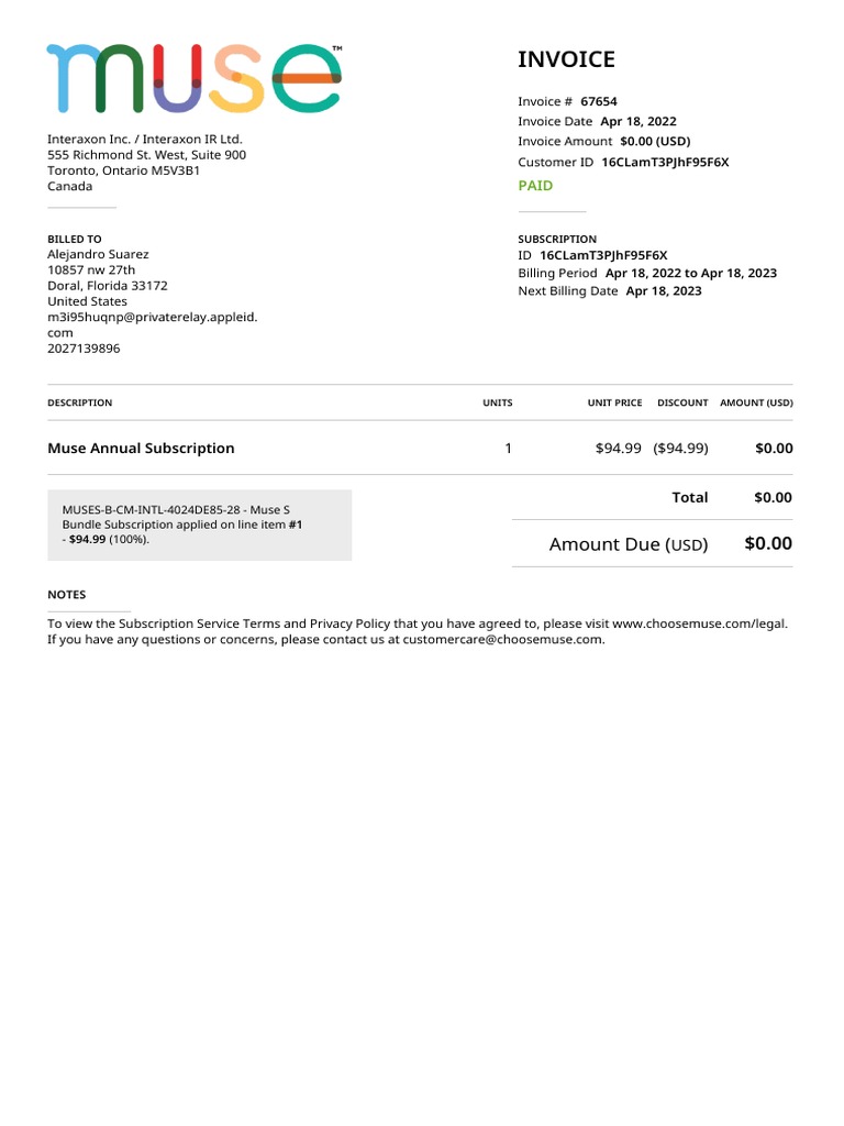 Muse Subscription Invoice | PDF | Business | Economies