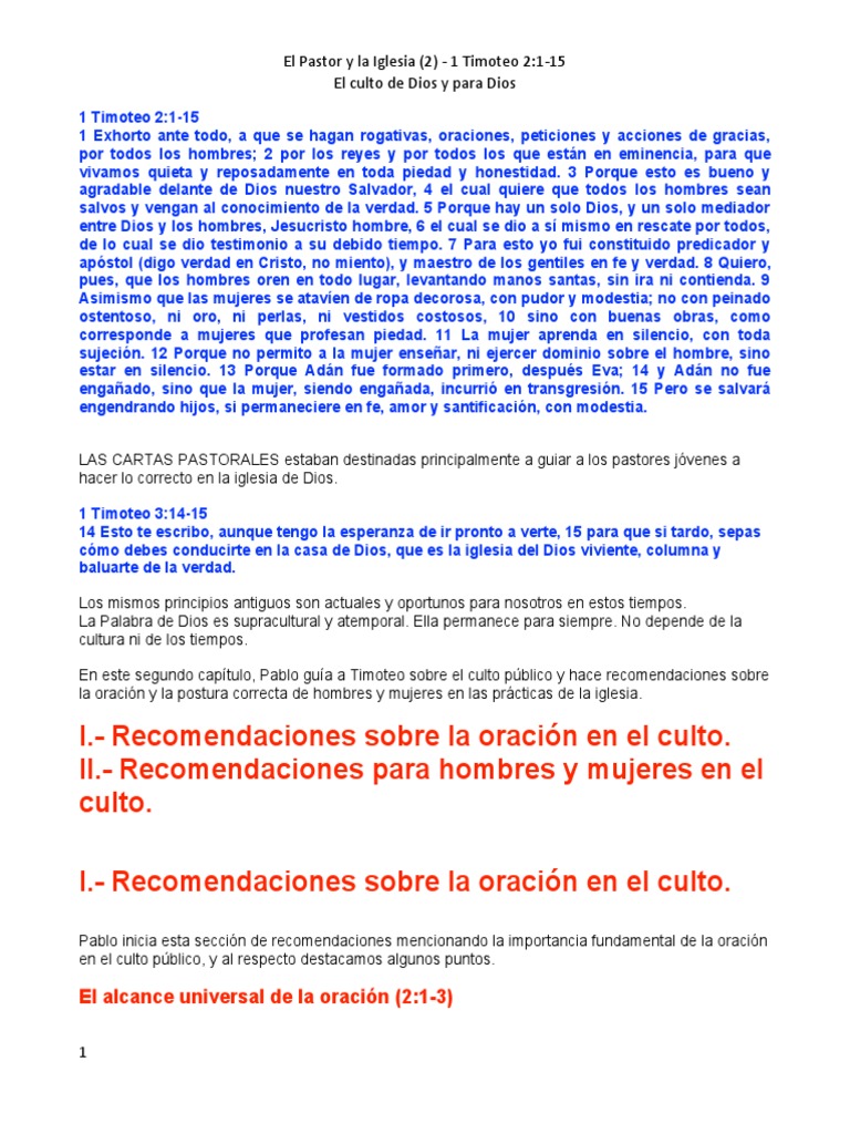 EPYLI (2) 1 Timoteo 2-1-15 - El Culto de Dios y para Dios | PDF | Oración | Pablo el apóstol
