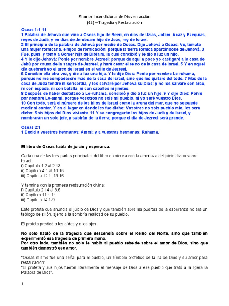 Oseas 1 1-2 1 - Tragedia y Restauración | PDF | Pecado | Amor