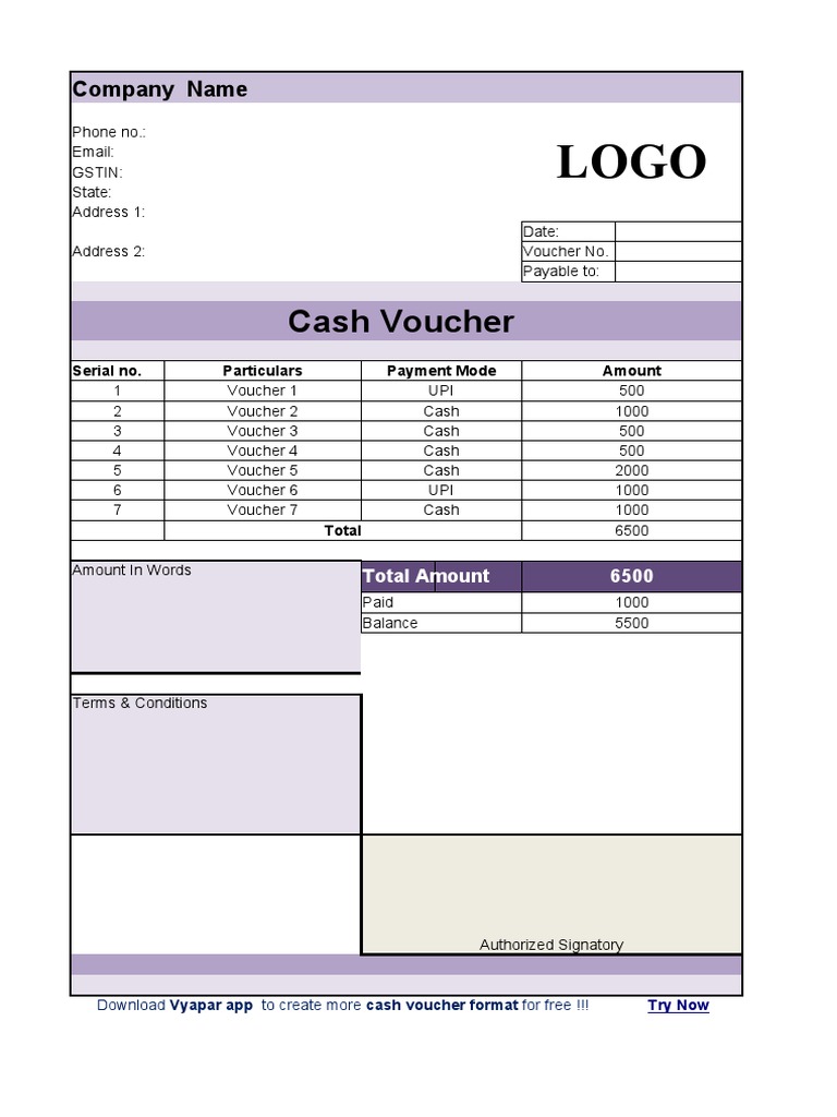 Cash Voucher Format 01 | PDF | Finance & Money Management