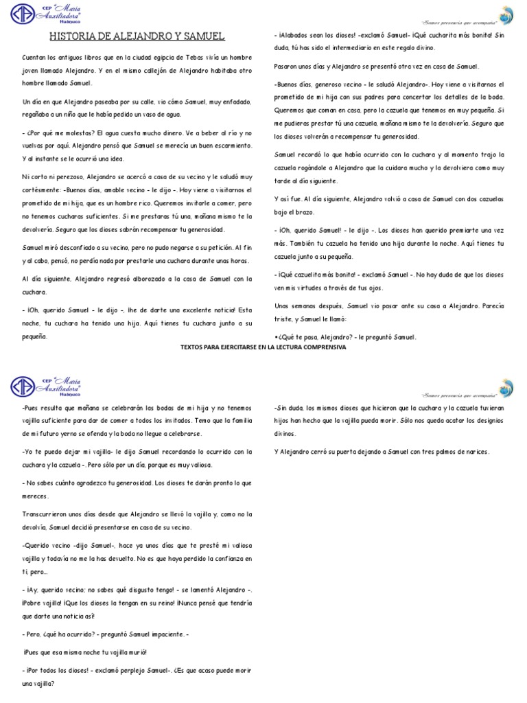 HISTORIA DE ALEJANDRO Y SAMUEL - Lectura 3 | PDF