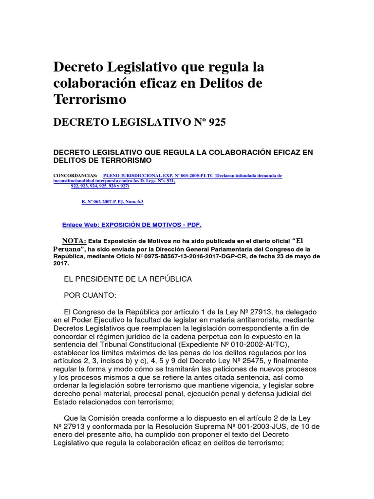 Decreto Legislativo #925 | PDF | Derecho penal | Sentencia (ley)