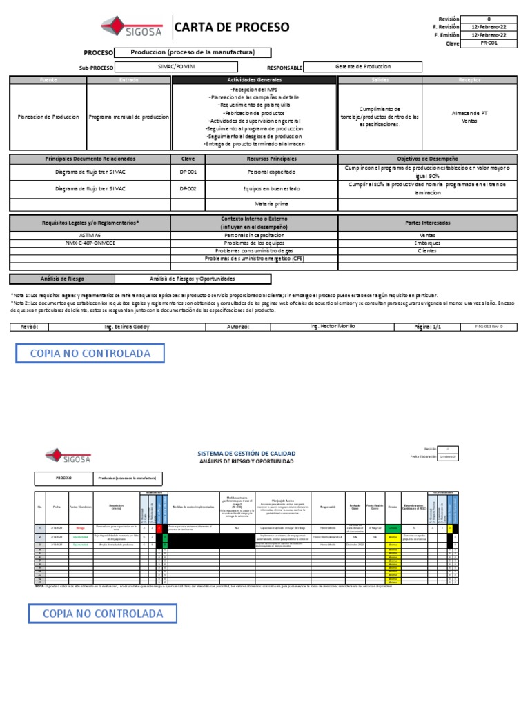 Carta de Proceso Producción | PDF | Riesgo | Economias