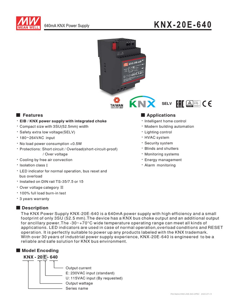 KNX 20e 640 Spec | PDF | Rectifier | Power Supply