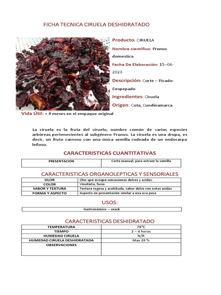 Ficha Tecnica Ciruela | PDF | ciruela | Fruta