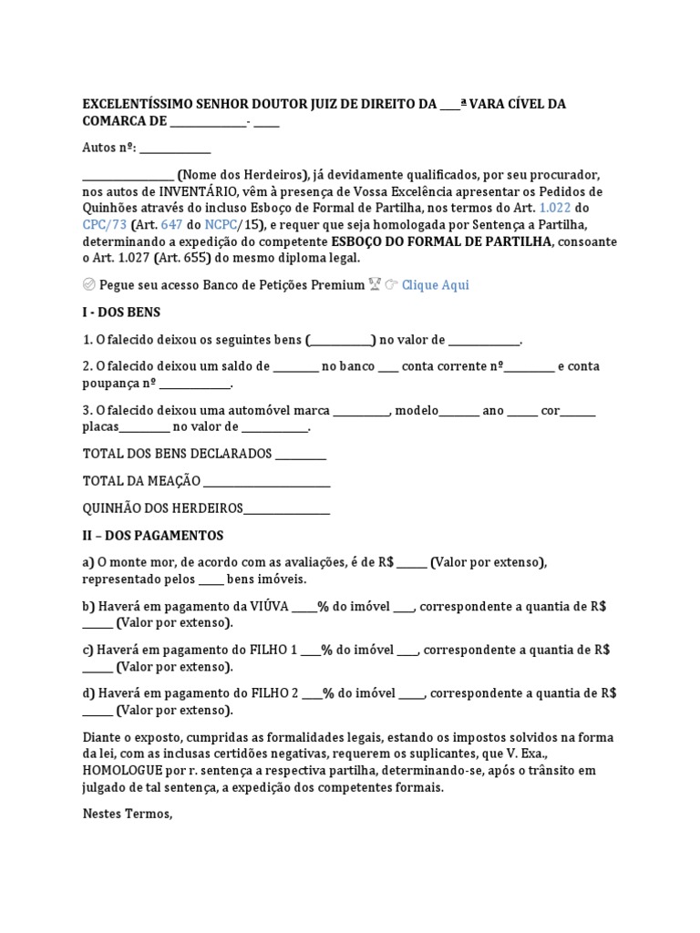 Modelo Esboco Do Formal de Partilha | PDF