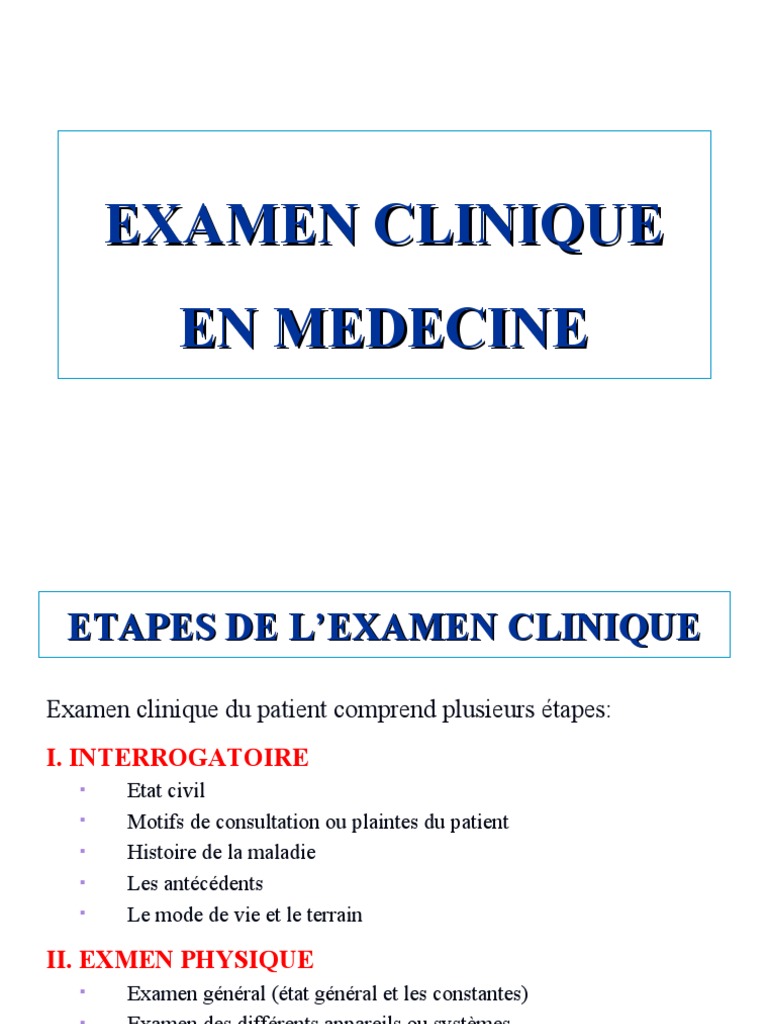 Etapes Examen Clinique | PDF | Maladies et troubles | Anatomie humaine