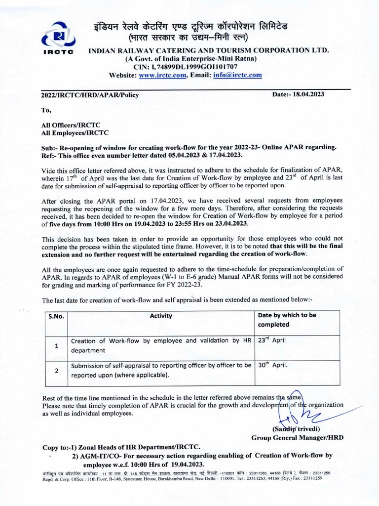 Time Line for Creating Work-flow Letter Dated 18.04.2023 | PDF