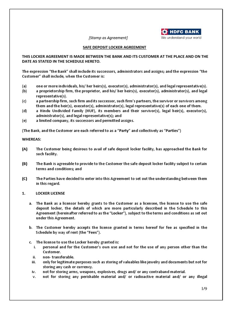 Locker Form HDFC | PDF | License | Banks