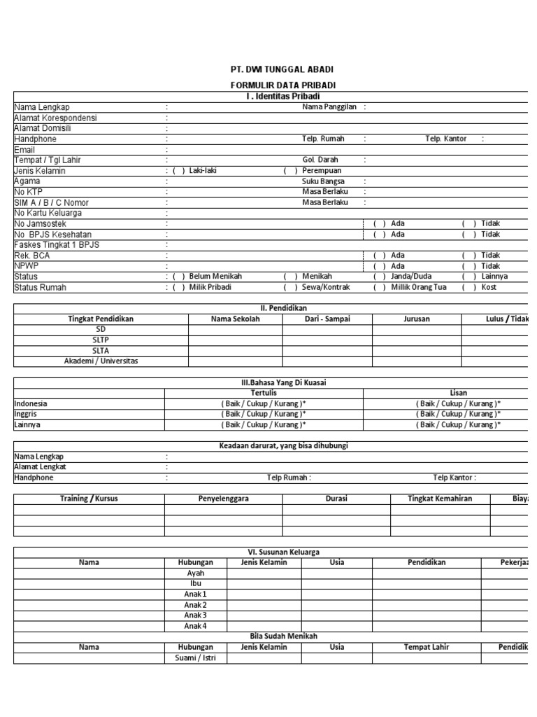 Form Data Pribadi - Dap | PDF