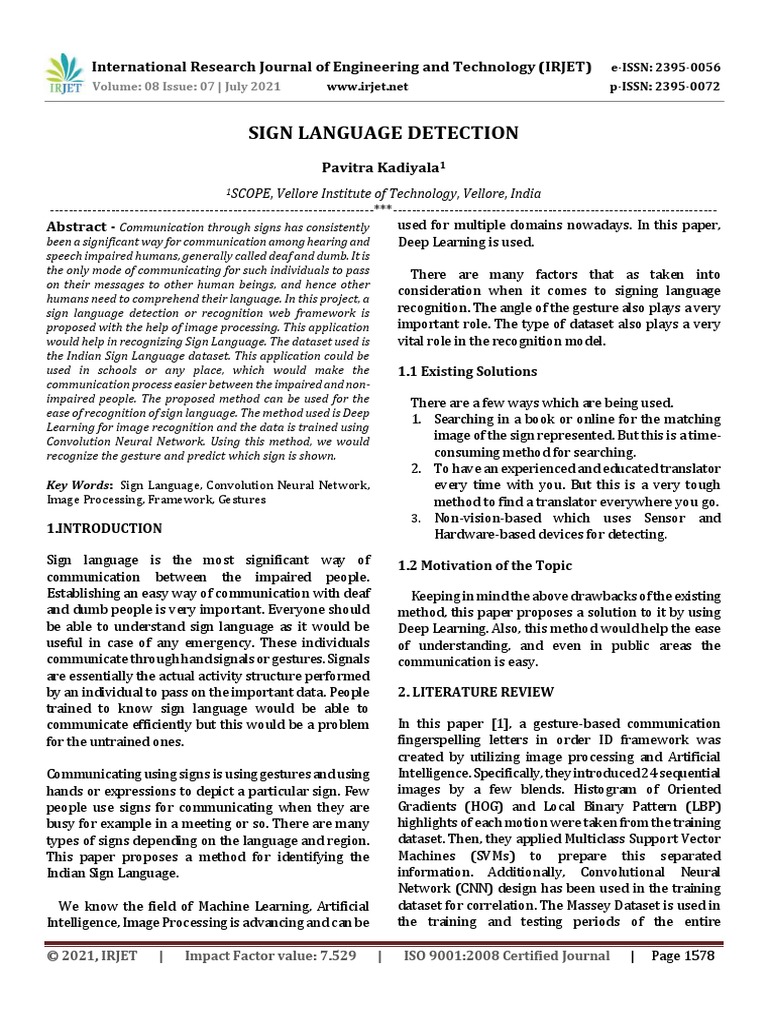 Sign Language Detection | PDF | Deep Learning | Sign Language