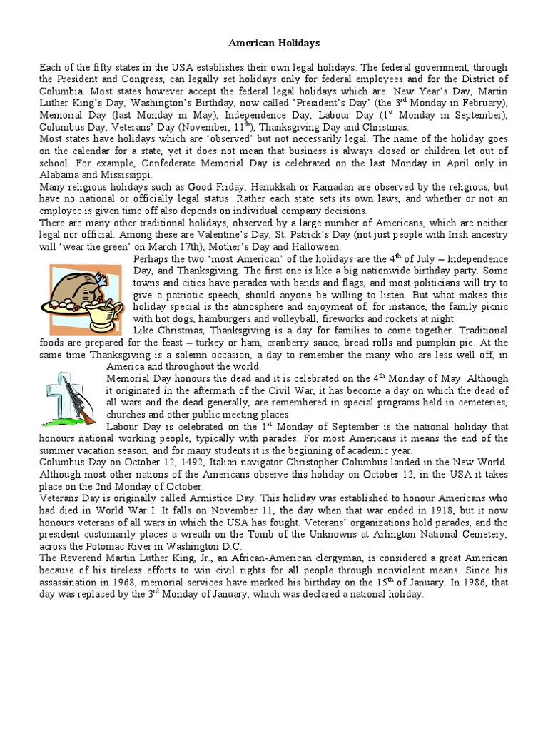 American Holidays | PDF | Holidays | The United States