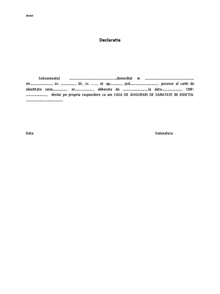 Declaratie Casa Sanatate - MODEL | PDF