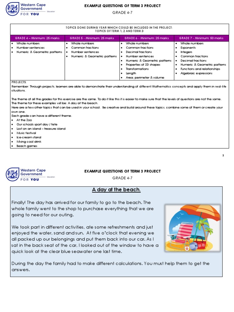 Example Questions of Projects Gr4-7 T3 2023 | PDF | Numbers | Geometry
